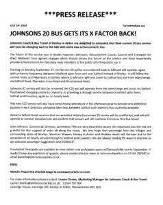 JOHNSON’S NEW X20 SERVICE [STRATFORD TO COVENTRY] DOWNLOAD TIMETABLE ...