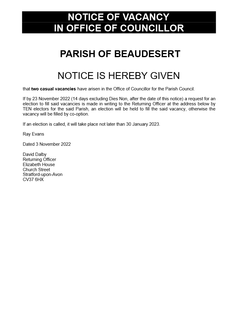 TWO CASUAL JPC VACANCIES – PARISH OF BEAUDESERT – Henley in Arden ...